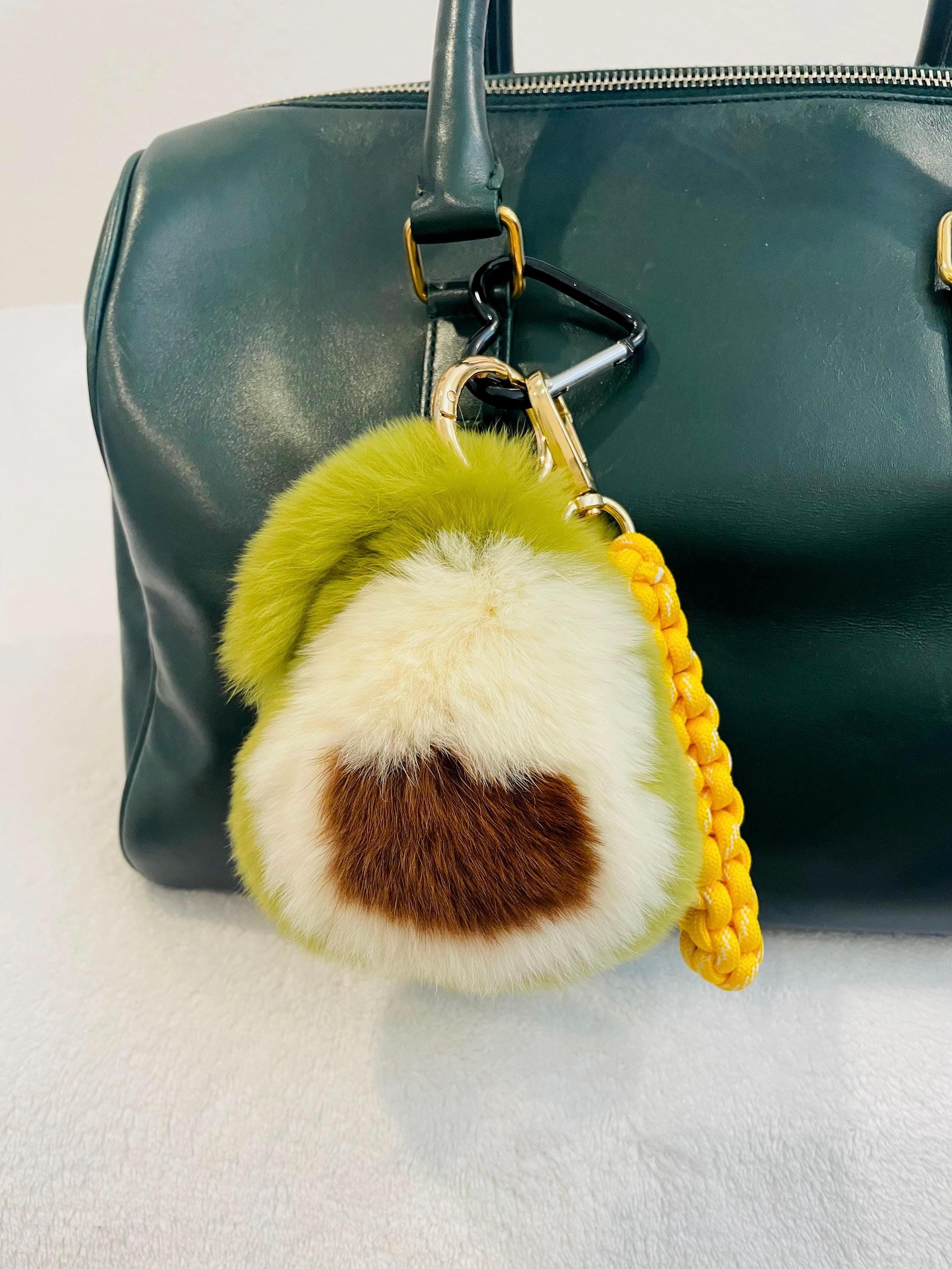 Cute Avocado-inspired Fluffy Bag Charm With Heart Carabiner and Braided ...