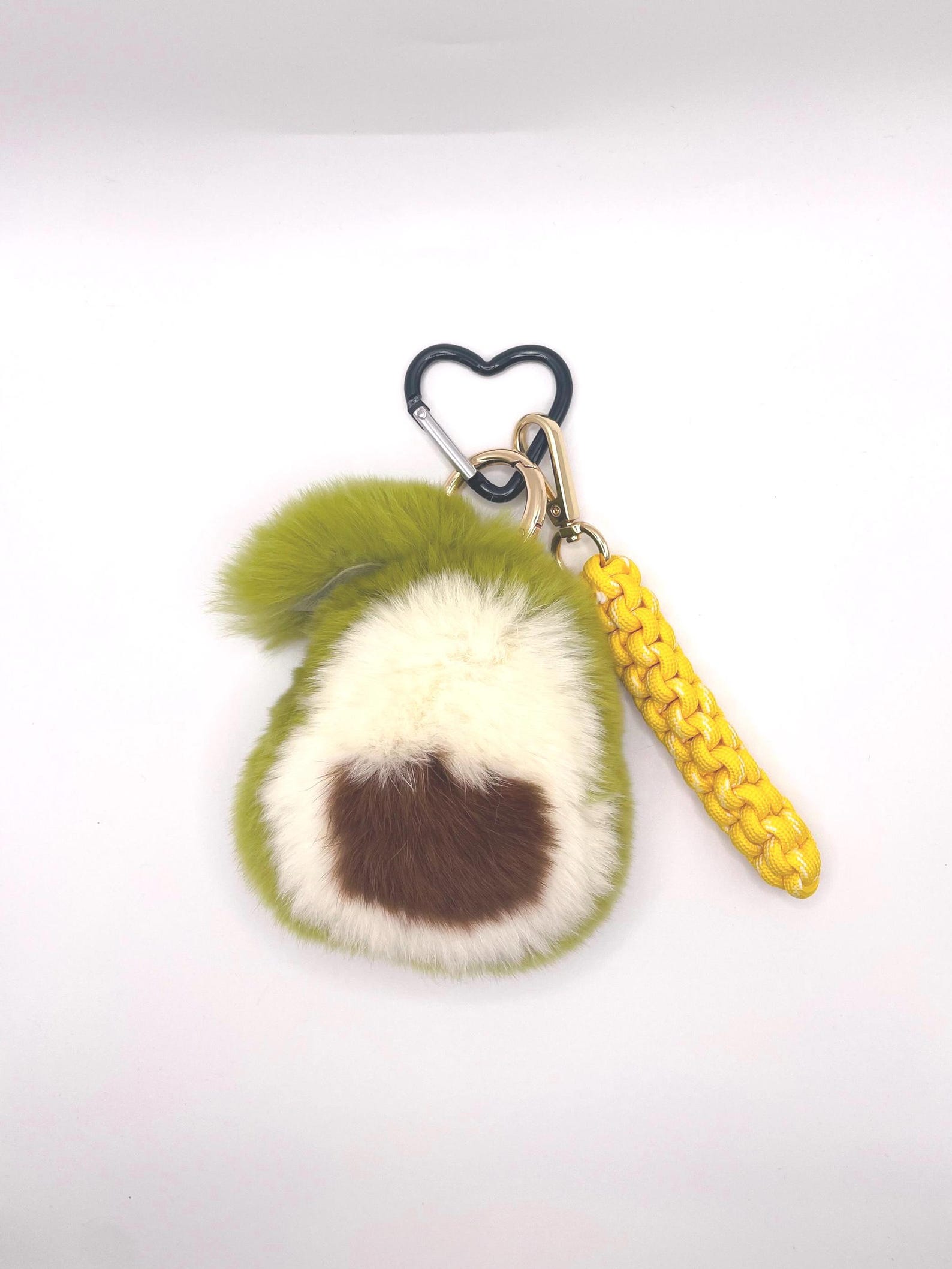 Cute Avocado-inspired Fluffy Bag Charm With Heart Carabiner and Braided ...