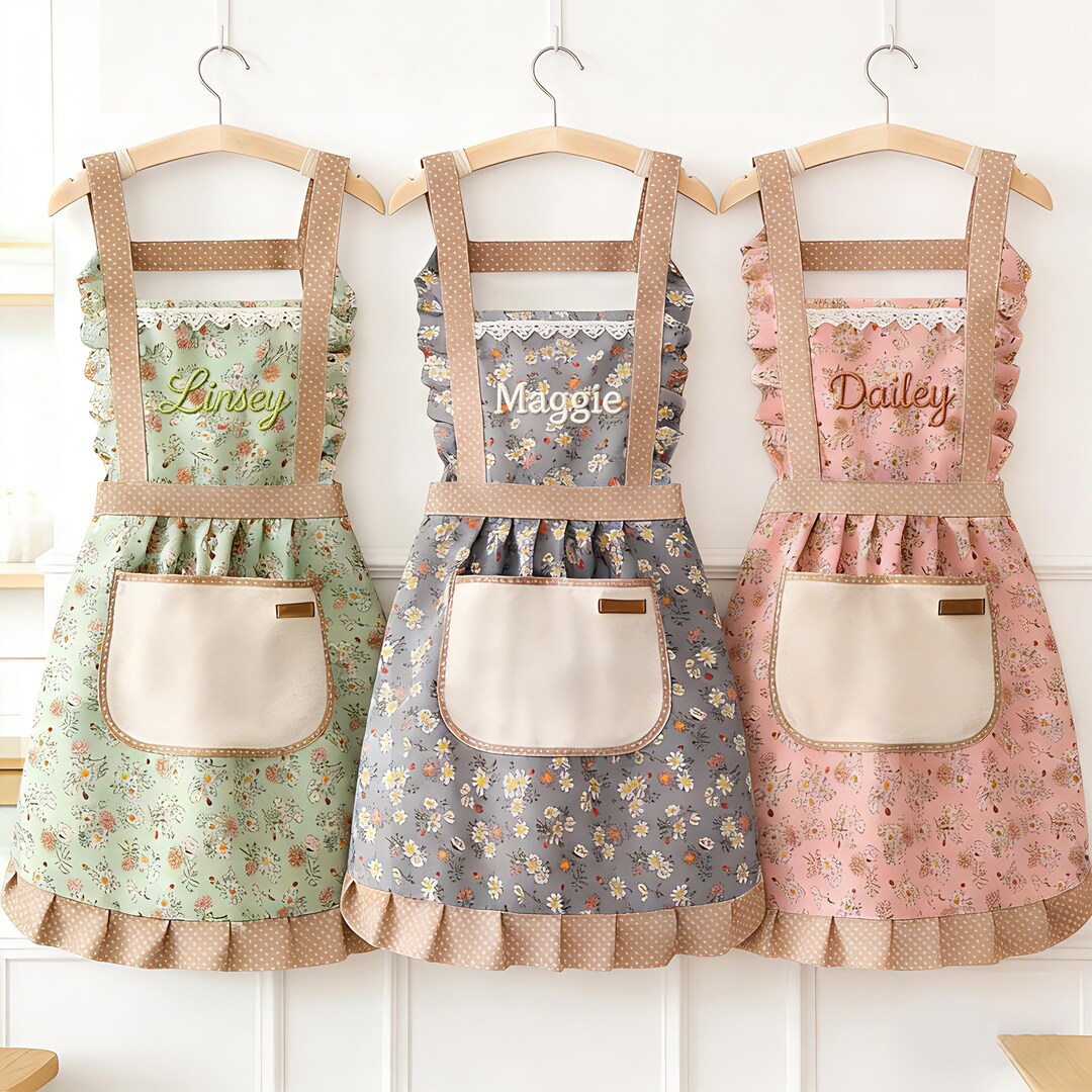 Custom Embroidered Women Apron, Personalized Name Apron With Ruffle ...