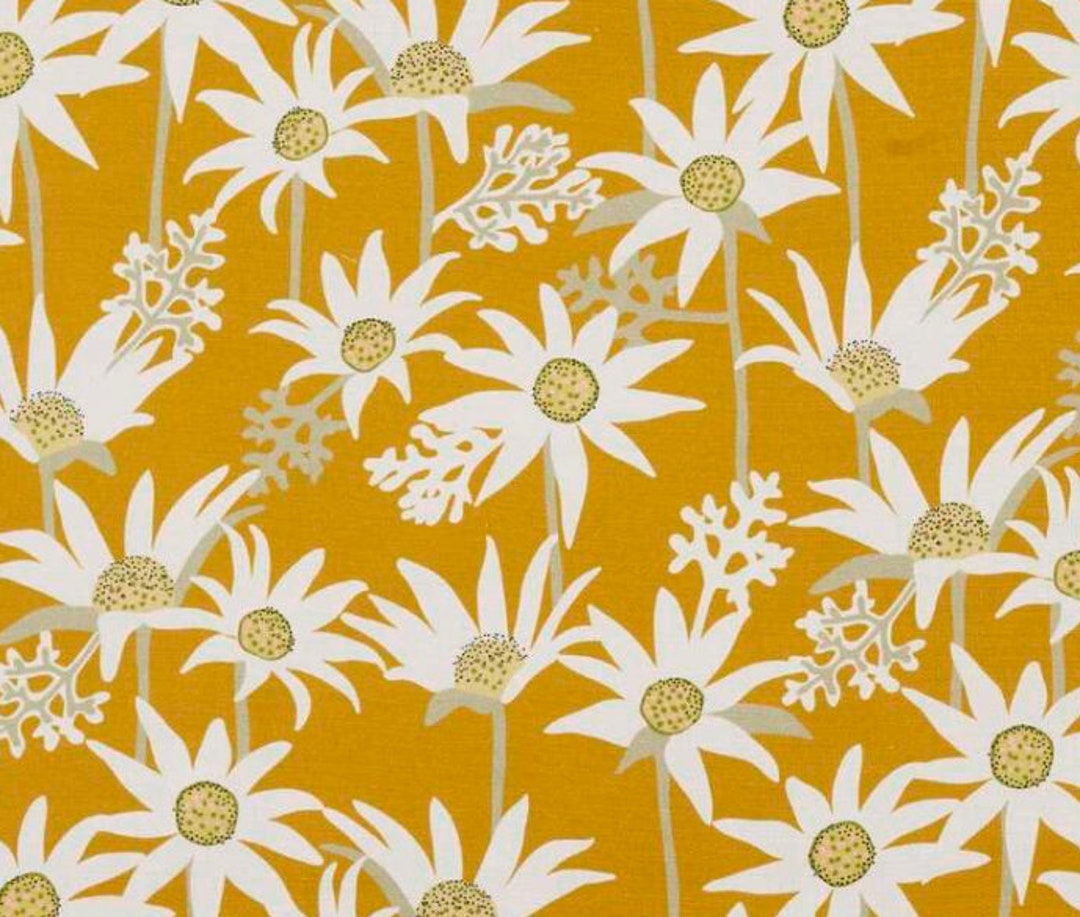 Flannel Flower Mustard Fabric, Australian Fabric, Jocelyn Proust Design ...
