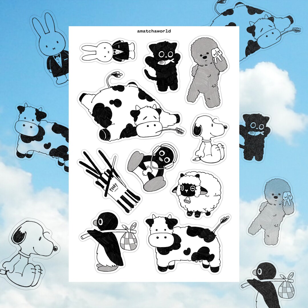 Black/white Animals Sticker Sheet - Etsy