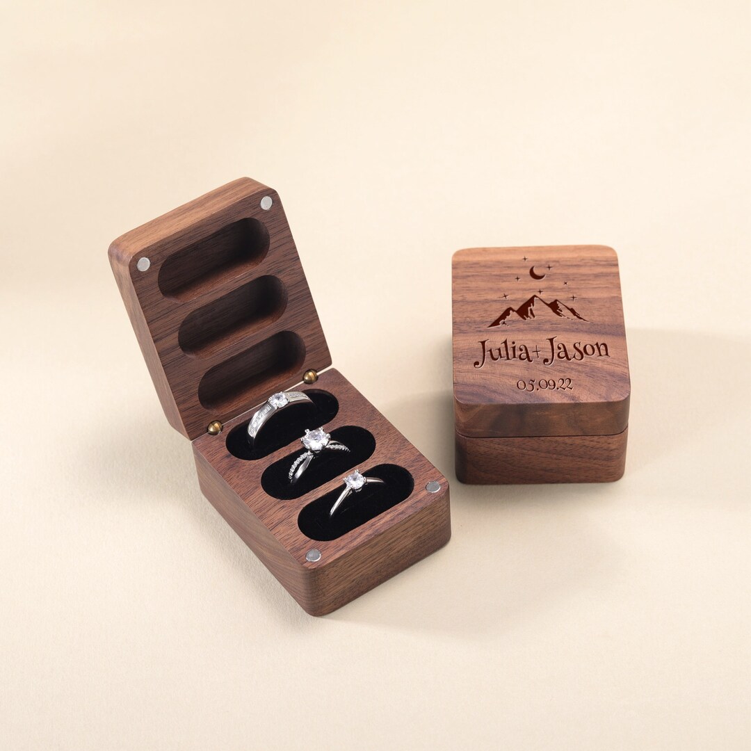 Wedding Ceremony Ring Box,custom Engagement Ring Box,3 Slots Rings Box ...