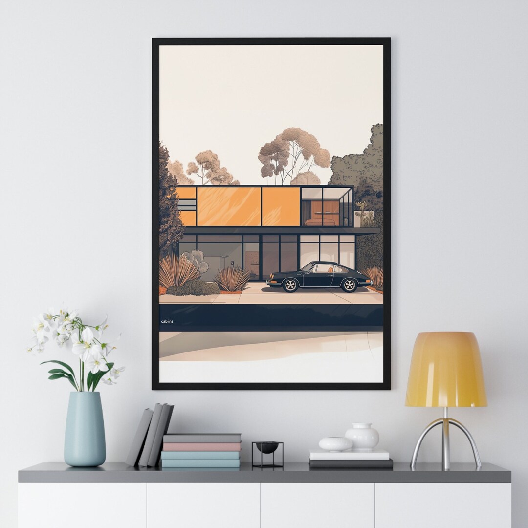 Mid Century Modern Architecture Vertical Framed Poster, Bauhaus ...