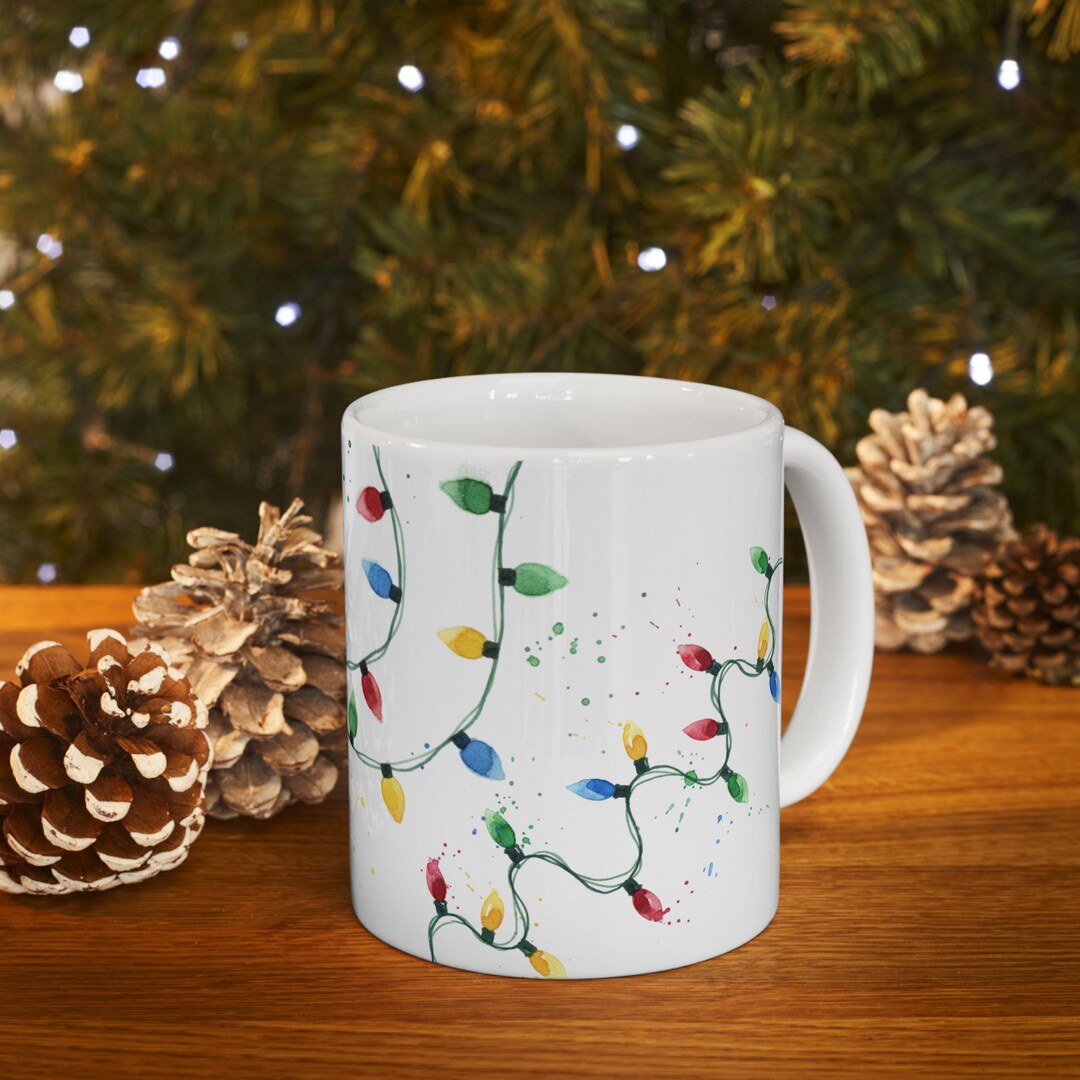 Watercolor Christmas Lights Mug, Holiday Coffee Mug, Gift - Etsy