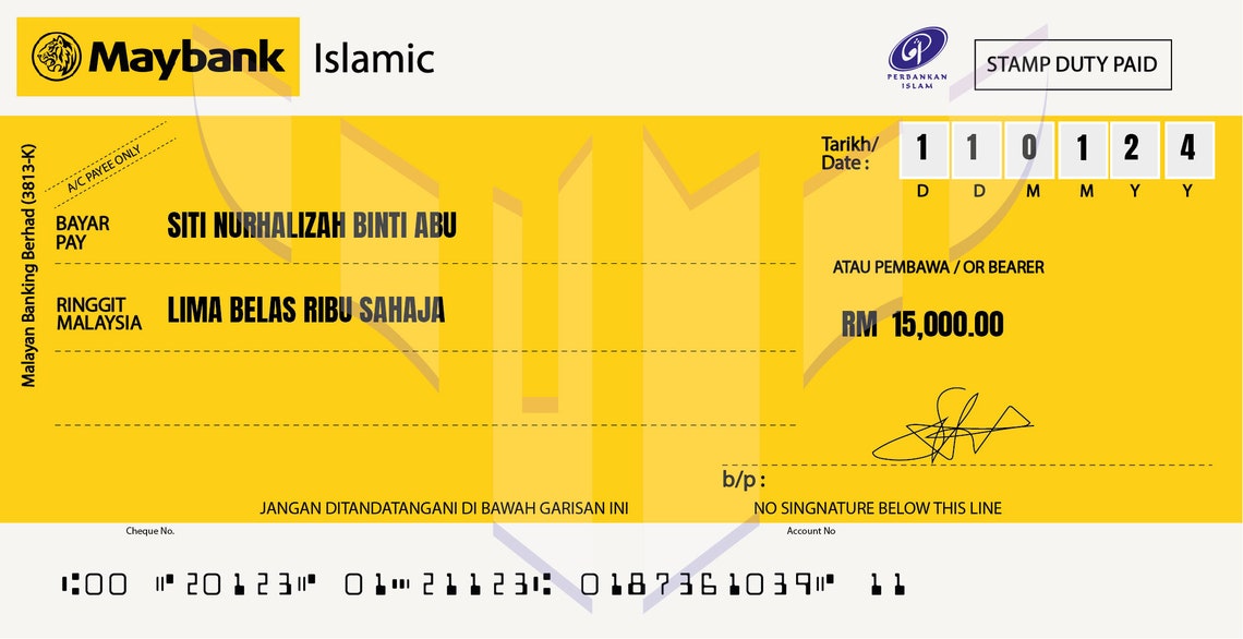 Cheque Kahwin Maybank Template - Etsy