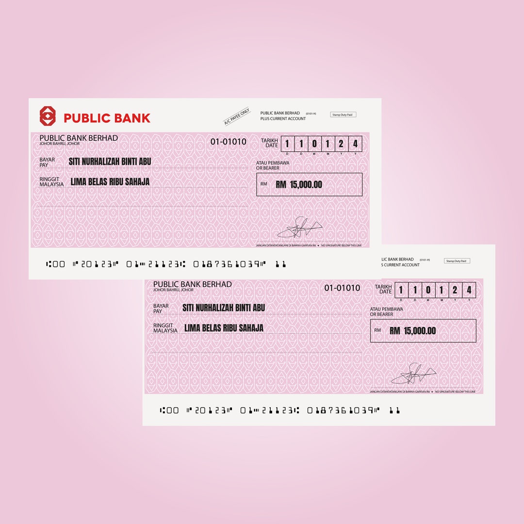 Cheque Kahwin Public Bank Template - Etsy