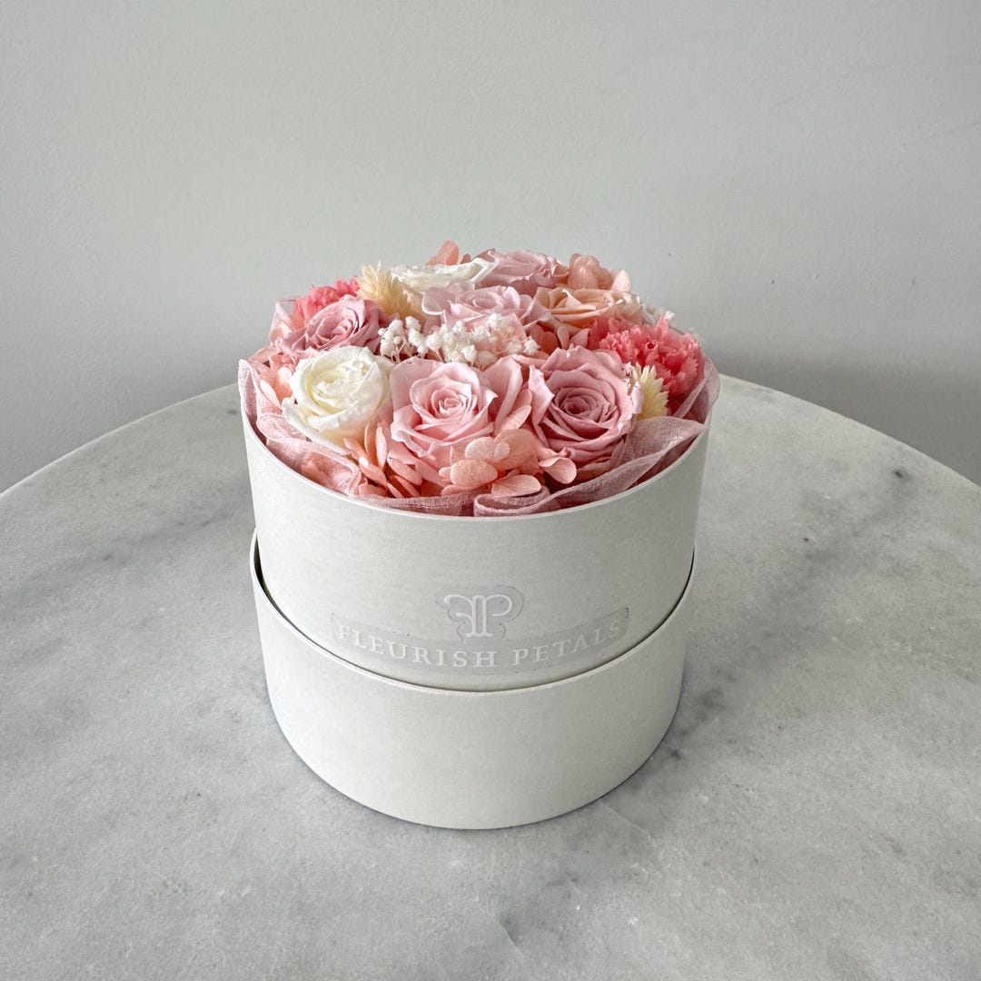 Preserved Flower Box Arrangement / Baby Pink in White Box - Etsy