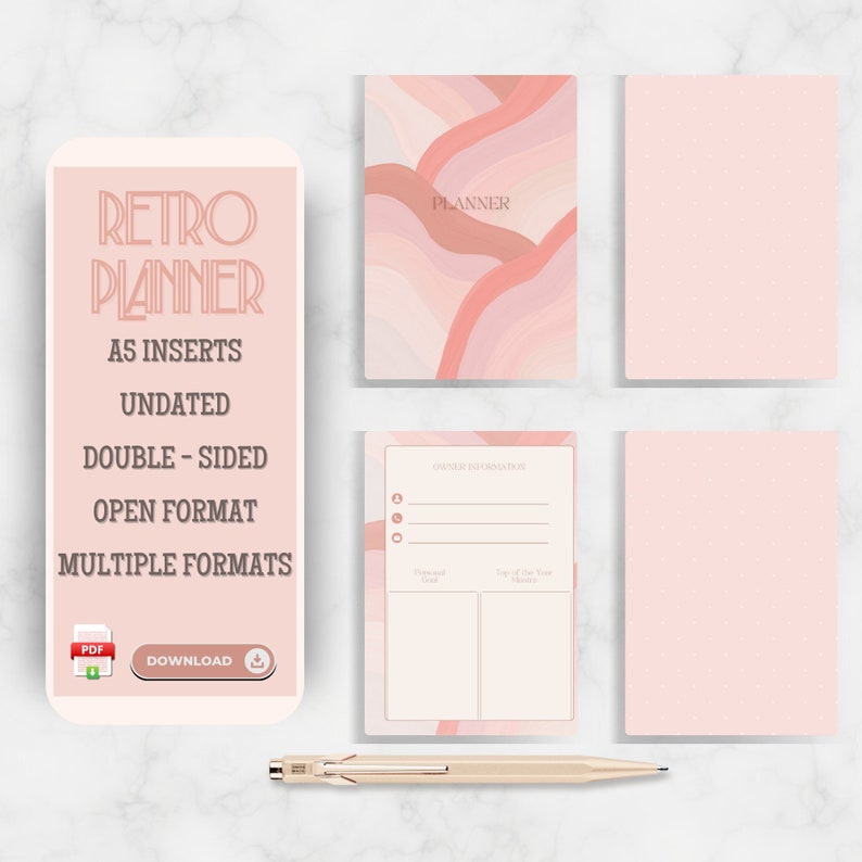 A5 Planner Inserts Printable, Undated Daily Weekly Monthly Double Sided ...