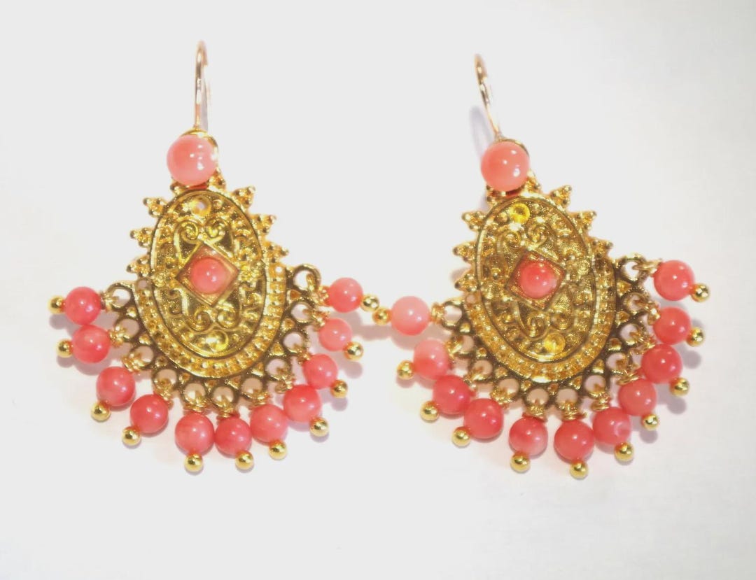 Vintage Angel Skin Pink Coral Elongated Fishhook Large Earrings - Etsy