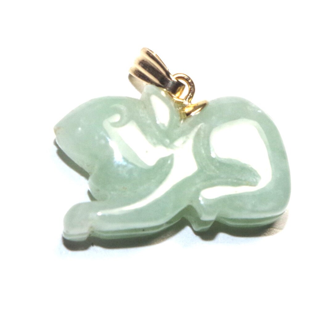 14K Carved Nephrite Jade Rabbit Pendant - Etsy