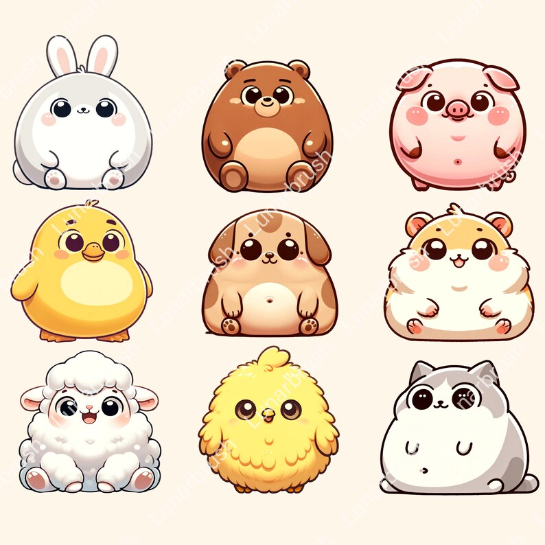 Cute Chubby Animals Clipart 2, Animal Illustration, Chubby Pet Clipart ...