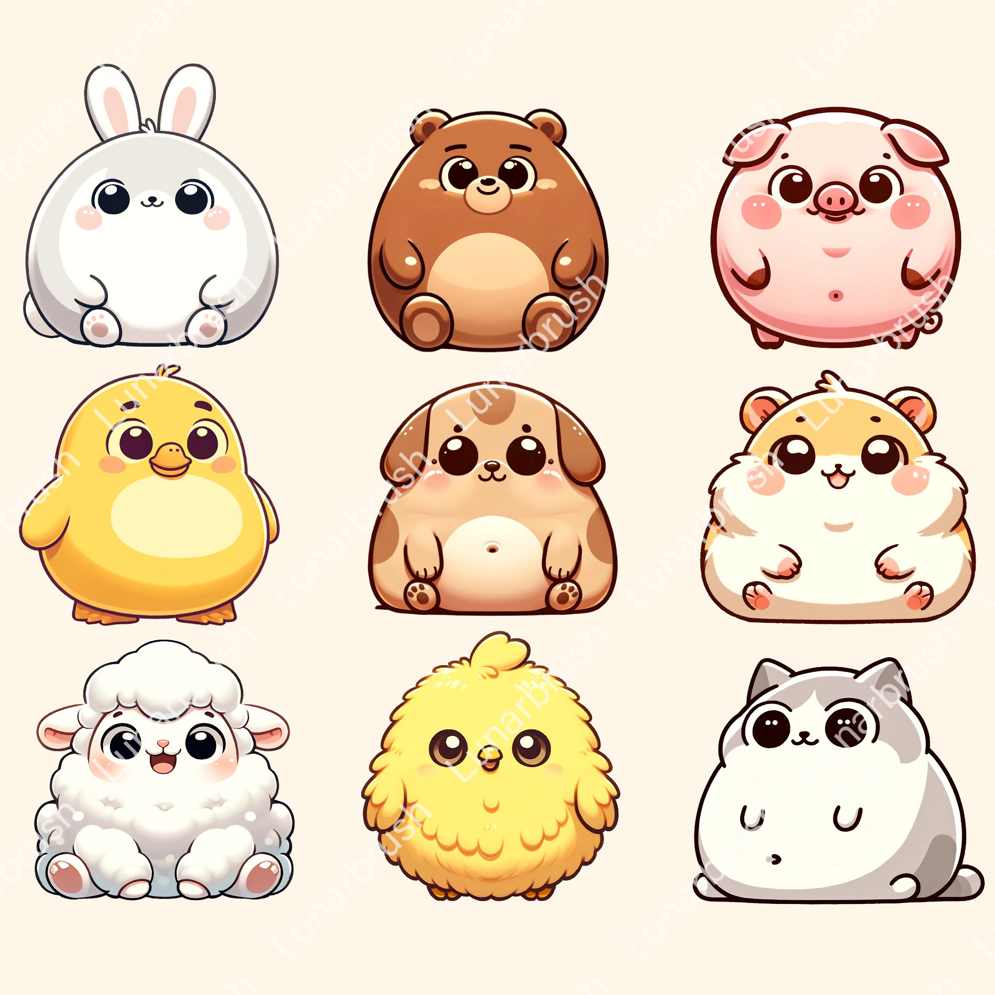 Cute Chubby Animals Clipart 2, Animal Illustration, Chubby Pet Clipart ...