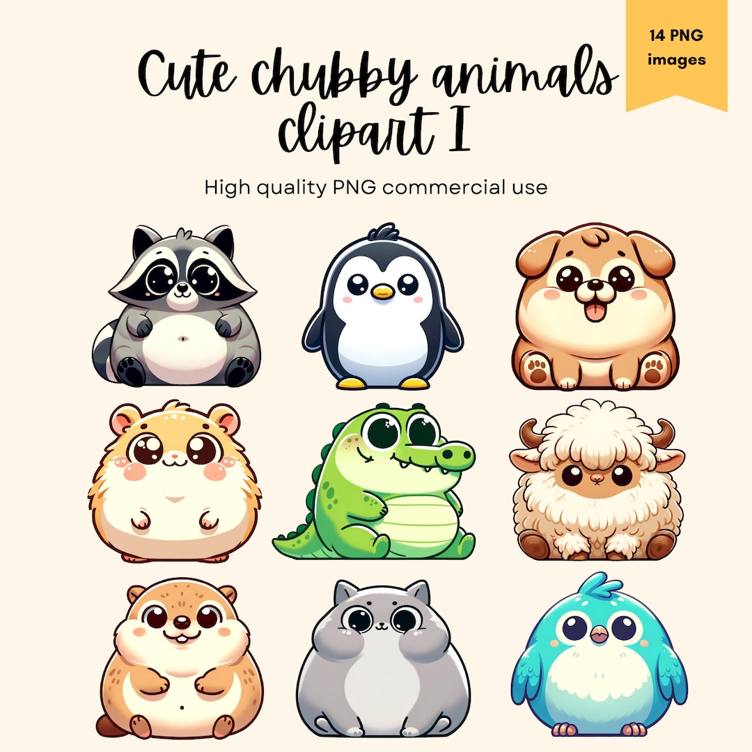 Cute Chubby Animals Clipart 1, Animal Illustration, Chubby Pet Clipart, Animal Clipart Bundle ...