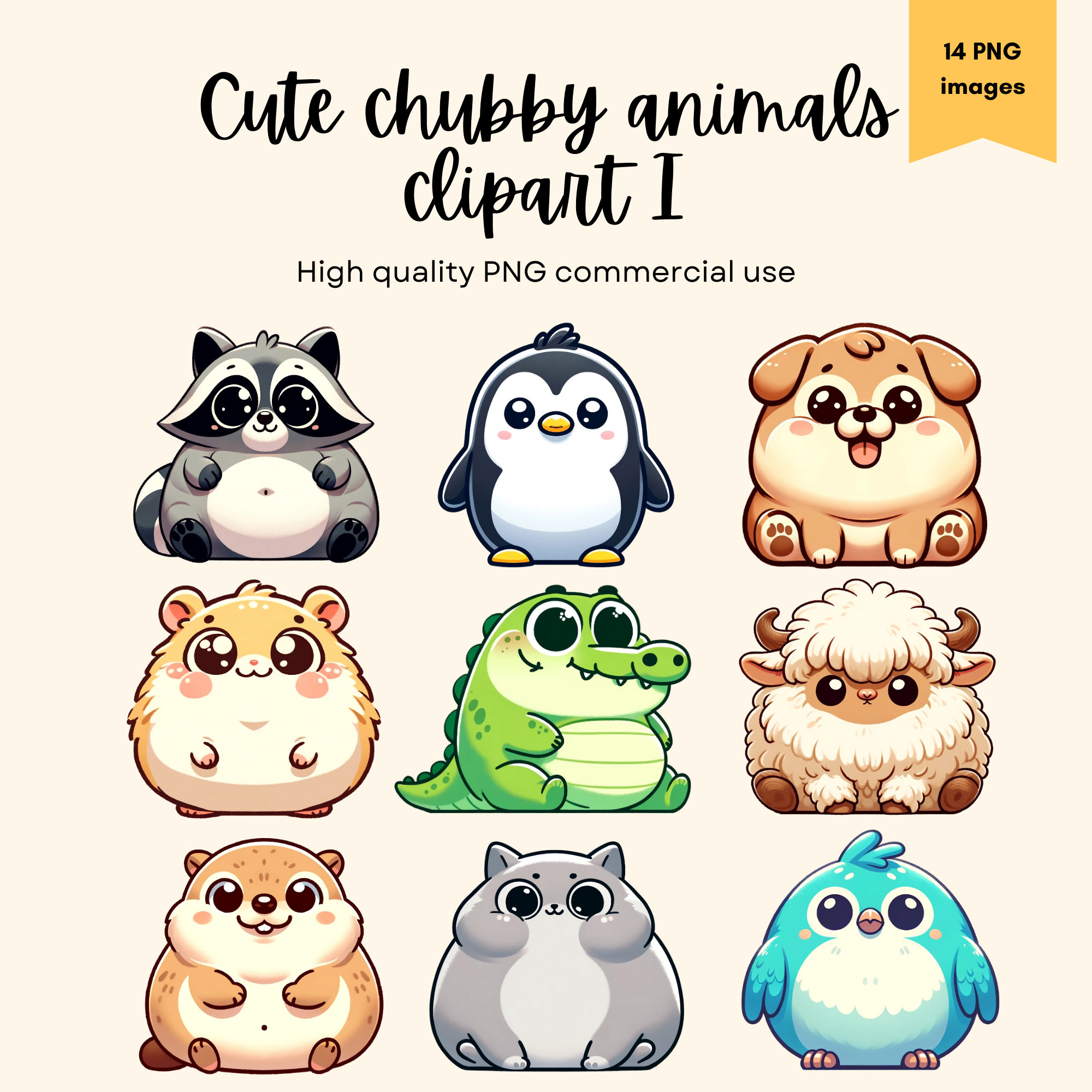 Cute Chubby Animals Clipart 1, Animal Illustration, Chubby Pet Clipart ...