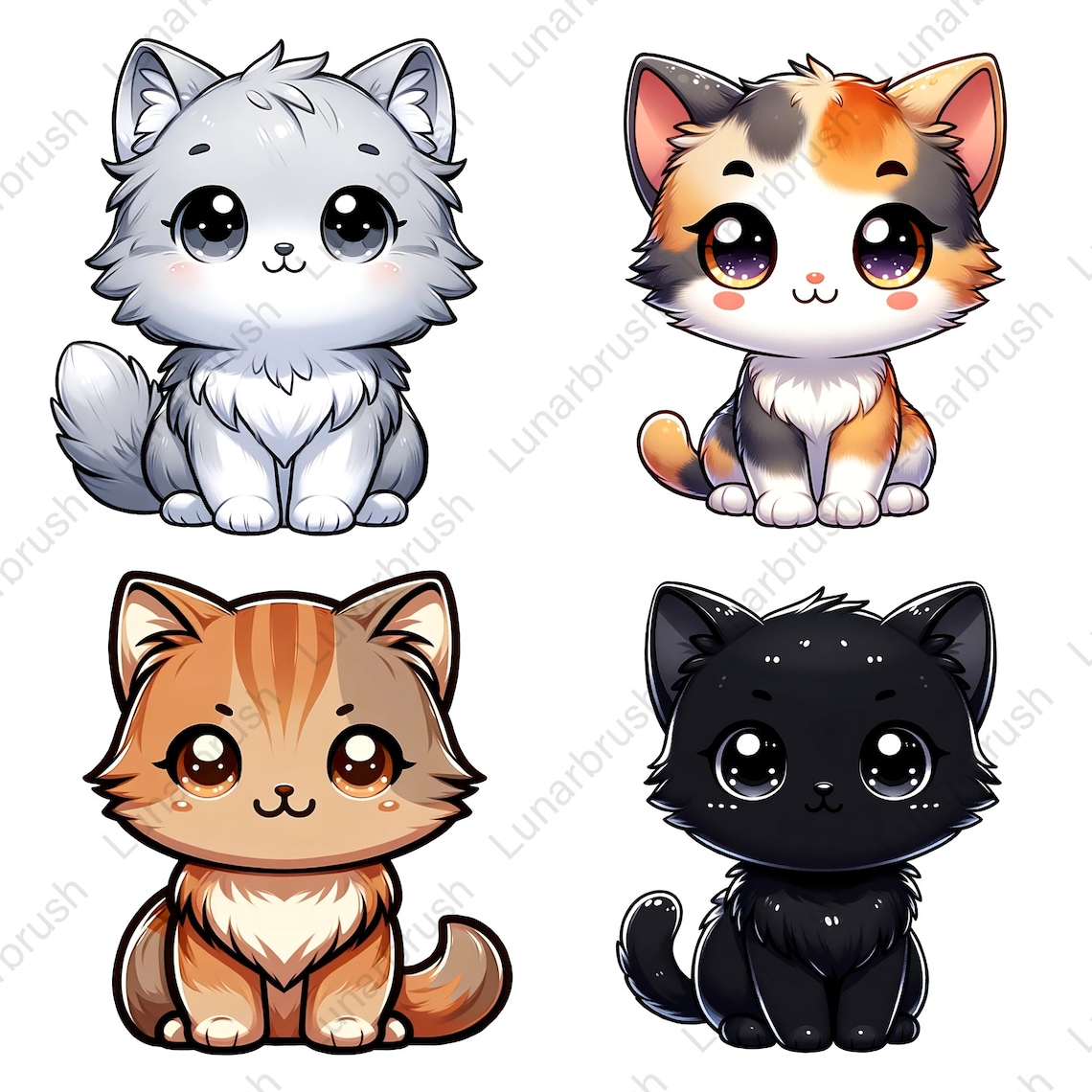 Cute Cat Clipart, Cat Illustrations, Instant Download PNG, Transparent ...