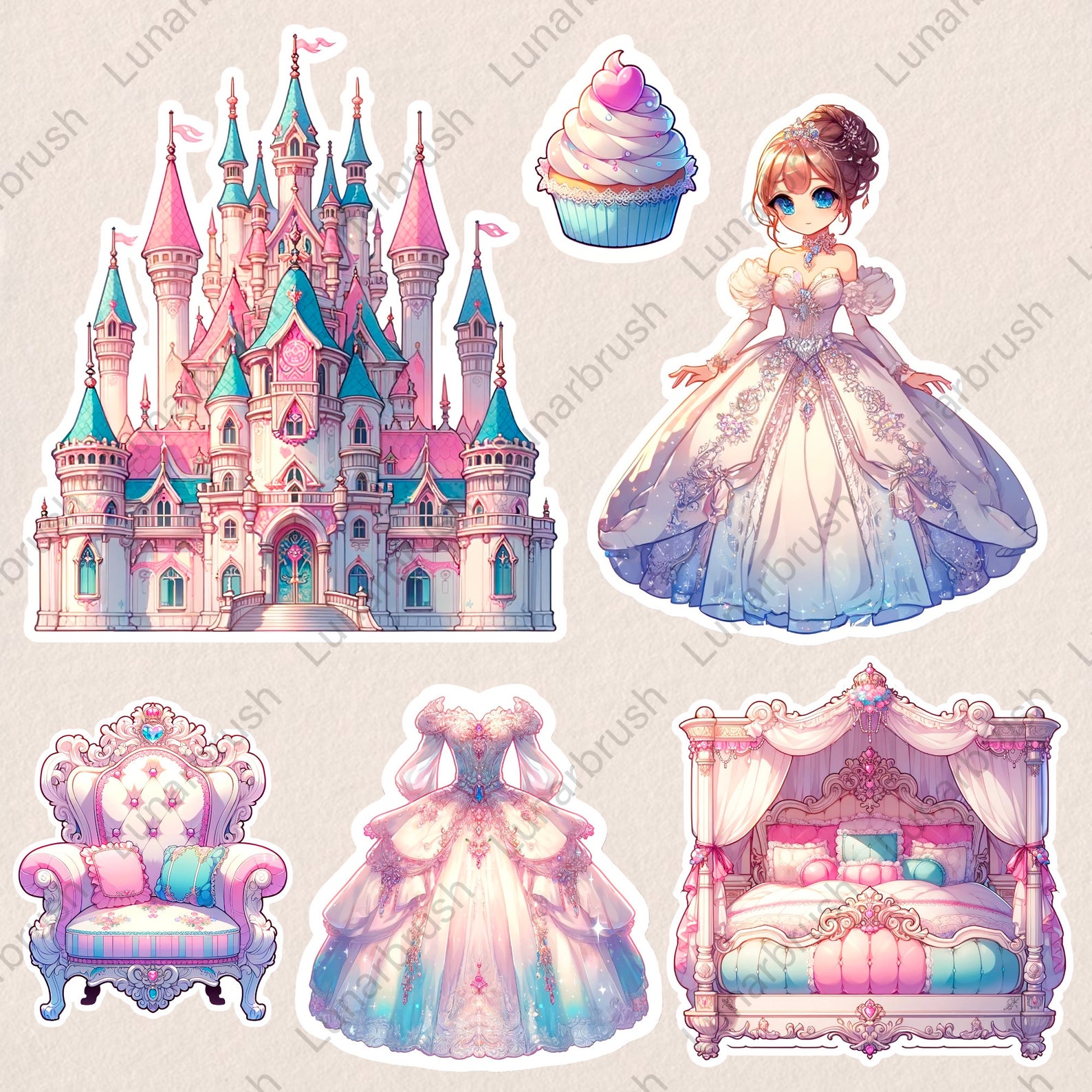 Princess Kit Clipart, Princess Illustrations, Princess PNG, Cat & Dog ...