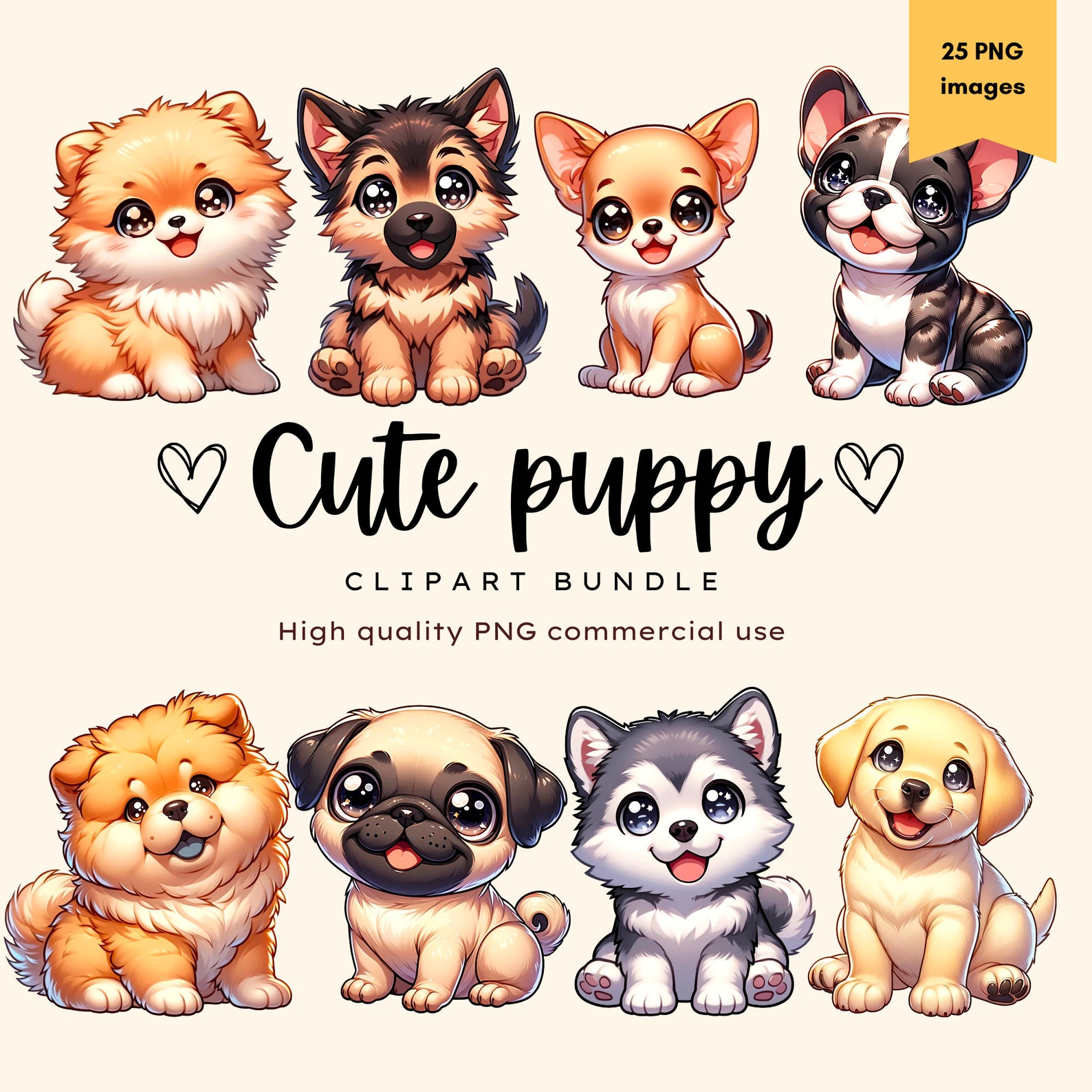 Cute Puppy Dog Clipart, Dog Illustrations, Instant Download PNG ...