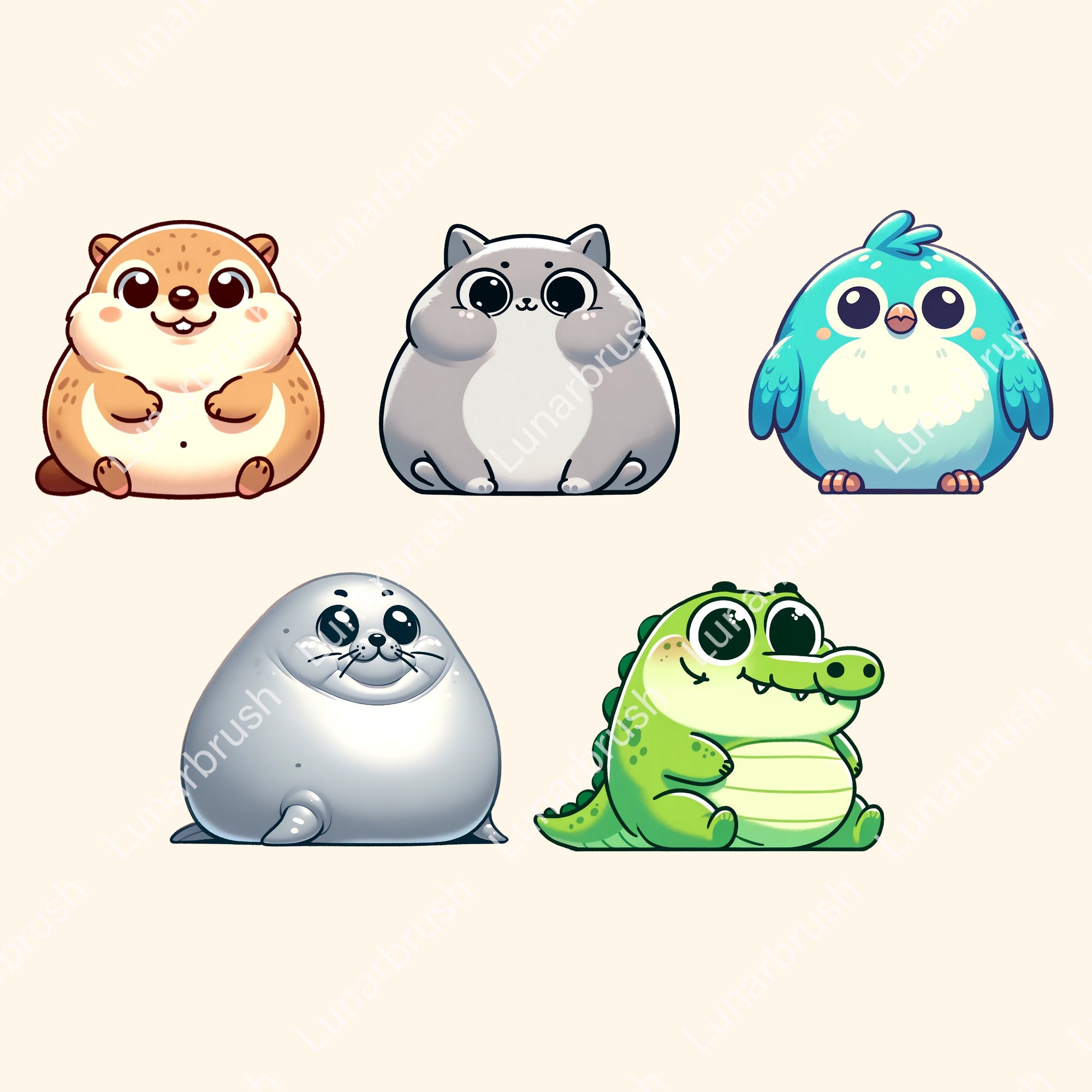 Cute Chubby Animals Clipart 1, Animal Illustration, Chubby Pet Clipart ...