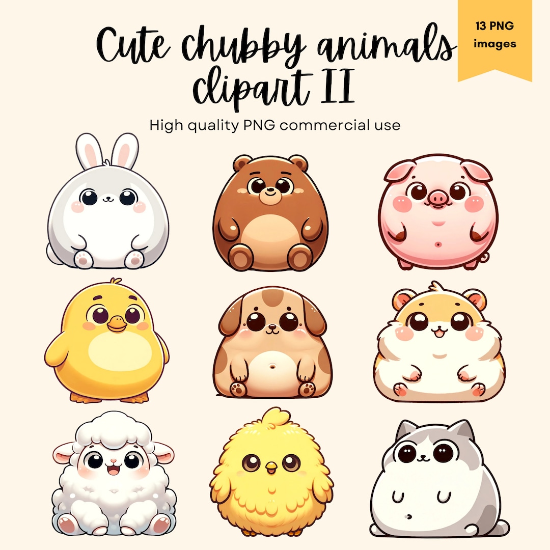 Cute Chubby Animals Clipart 2, Animal Illustration, Chubby Pet Clipart ...