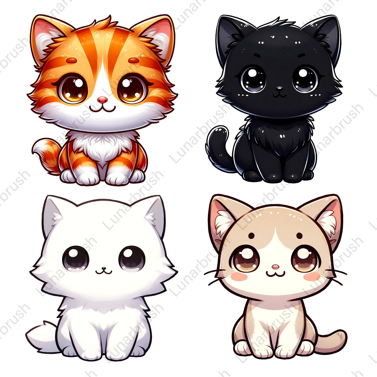 Cute Cat Clipart, Cat Illustrations, Instant Download PNG, Transparent ...