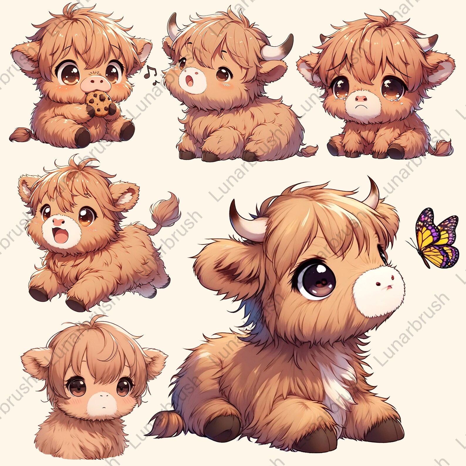 Cute Baby Highland Cow Clipart, Animal Illustration, Chubby Pet Clipart ...