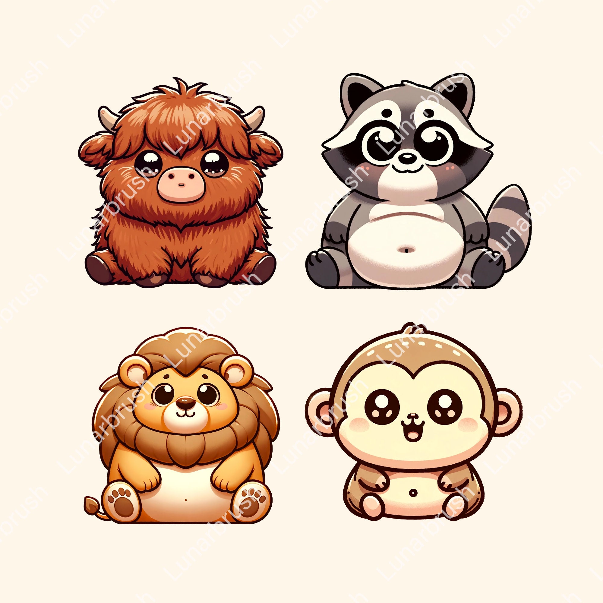 Cute Chubby Animals Clipart 2, Animal Illustration, Chubby Pet Clipart ...