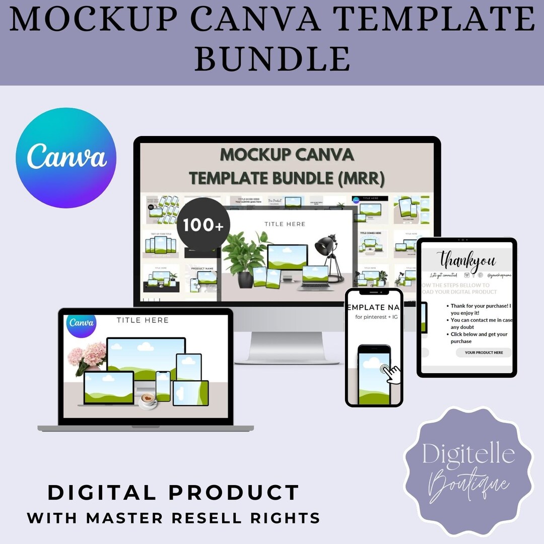 Digital Product Mockup, Canva Template Bundle 100 W/master Resell ...