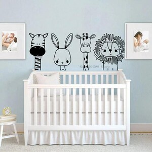 Cute Cartoon Zebra Rabbit Giraffe Lion Animal Wall Sticker Vinyl Kids ...