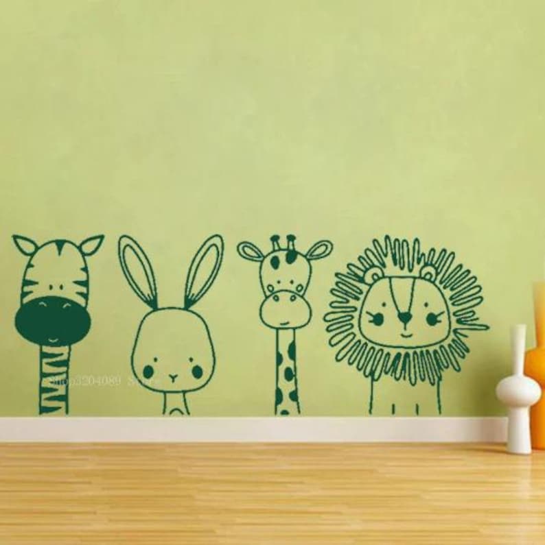 Cute Cartoon Zebra Rabbit Giraffe Lion Animal Wall Sticker Vinyl Kids ...