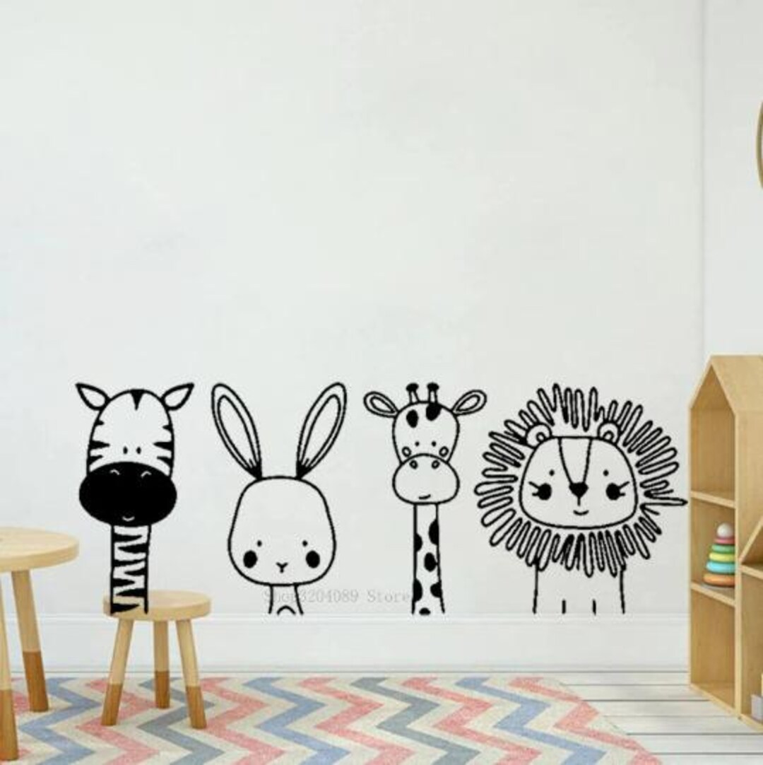 Cute Cartoon Zebra Rabbit Giraffe Lion Animal Wall Sticker Vinyl Kids ...