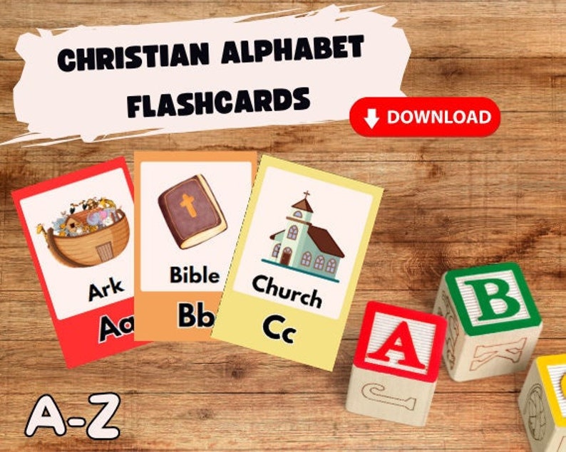 Alphabet Christian Flashcards, Sunday School, ABC Flashcards, Printable ...