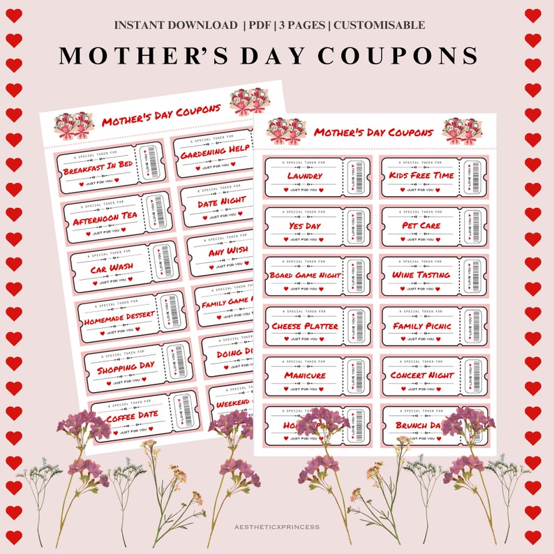 Mother's Day Coupon Book, Printable Mother’s Day Coupon Book, Mother's ...