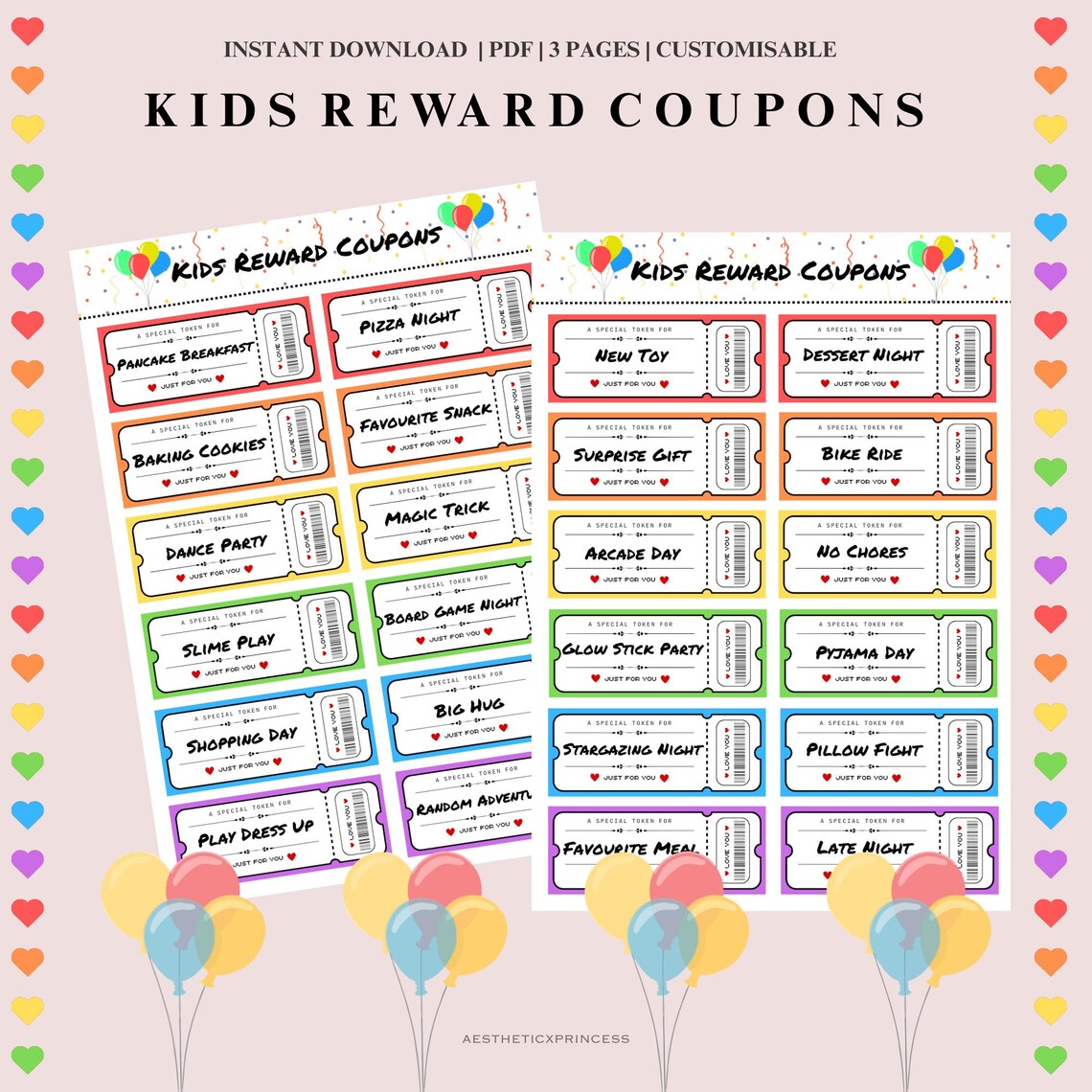 Printable Kids Reward Coupons, Chore Charts (customisable, PDF) - Etsy
