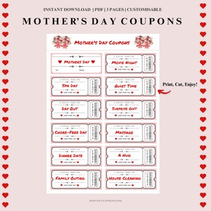 Customizable Mother's Day Coupon Book, Gift for Mum (printable PDF) - Etsy