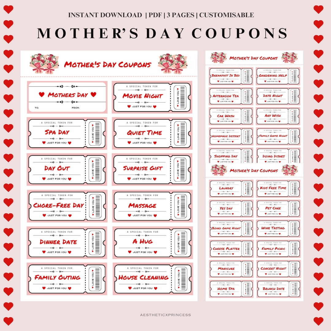 Mother's Day Coupon Book, Printable Mother’s Day Coupon Book, Mother's ...