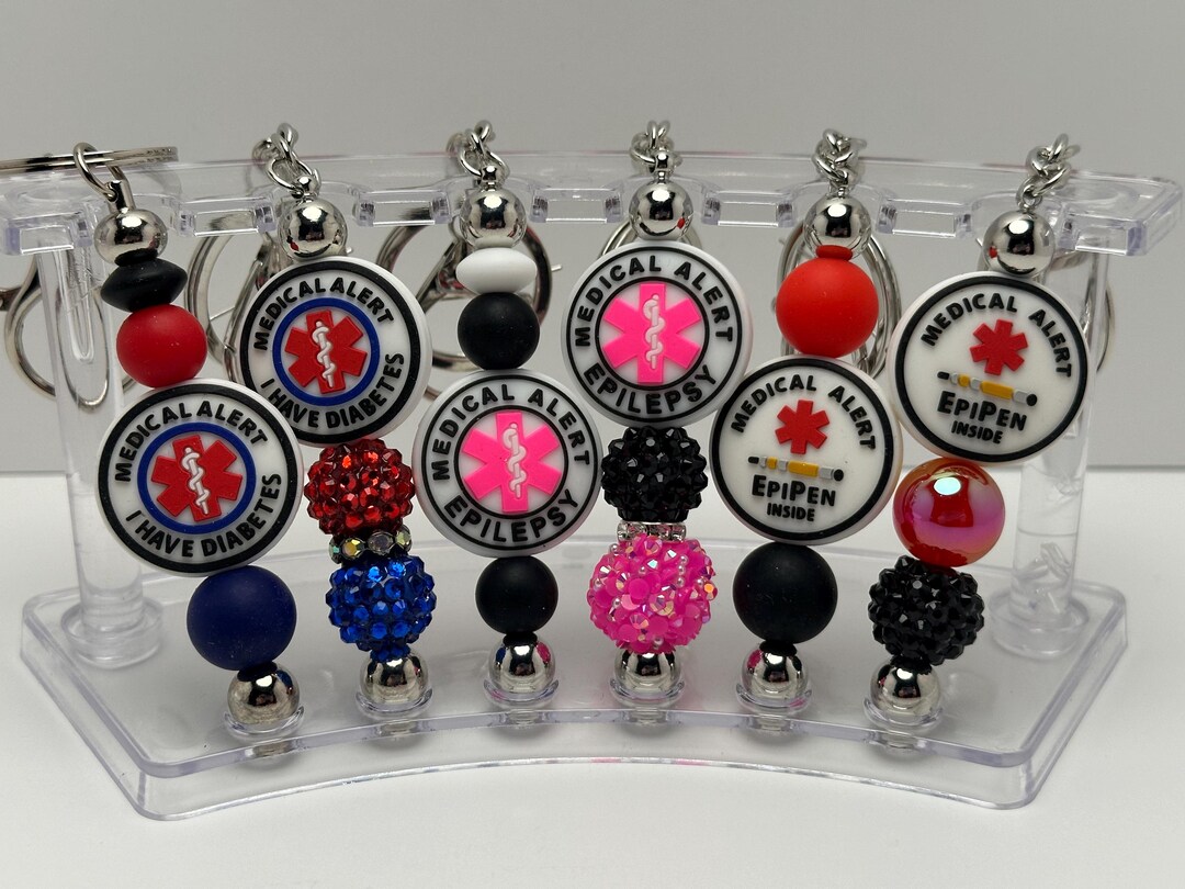 Hand Beaded Keychain - Medical Alert - Etsy