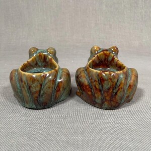 Drip Glaze Frog or Toad Tea Light or Votive Ceramic CANDLE HOLDERS Set ...