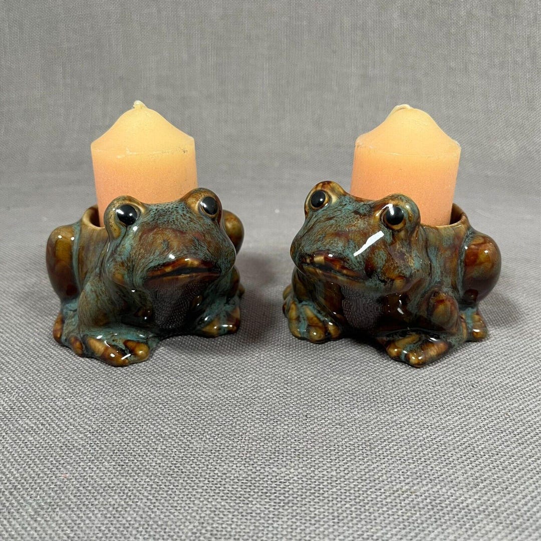 Drip Glaze Frog or Toad Tea Light or Votive Ceramic CANDLE HOLDERS Set ...