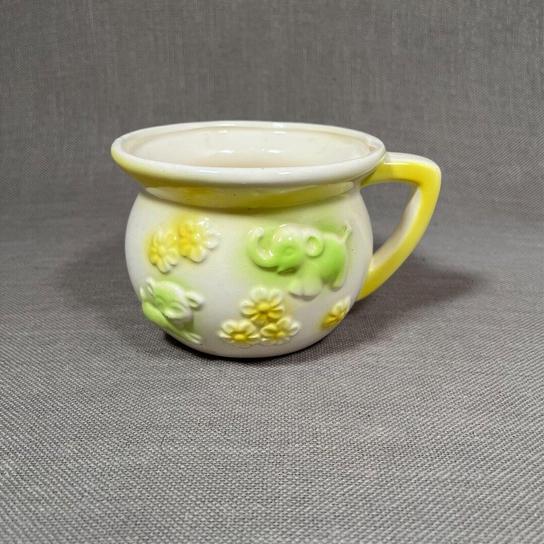Vintage INARCO Ceramic Baby Cup PLANTER Lamb Elephant Yellow Green ...