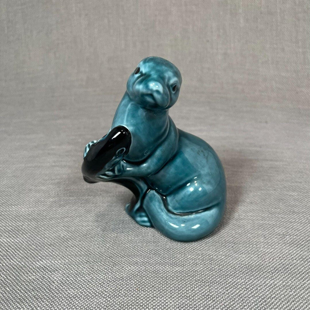 Vintage Otter Seal Holding Fish England Poole Pottery Figurine Blue ...