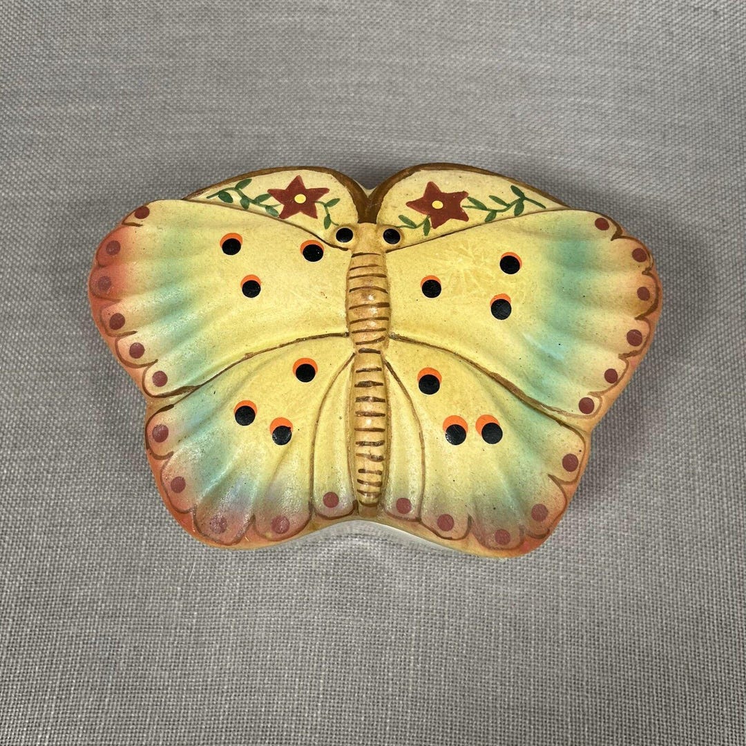 Vintage Butterfly Ceramic Bisque Pottery Trinket Box - Etsy