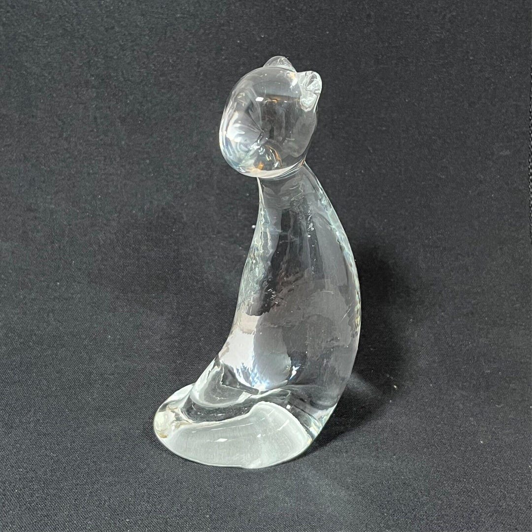 Vintage Art Glass Cat Figurine Hand Blown Clear Glass Sculpture - Etsy