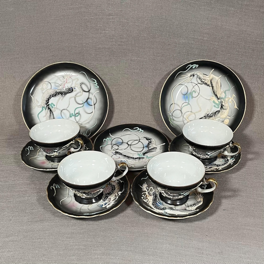 Vtg Kutani Dragonware Tea Set 12 Pc Hand-painted Moriage Geisha ...