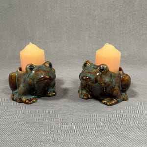 Drip Glaze Frog or Toad Tea Light or Votive Ceramic CANDLE HOLDERS Set ...
