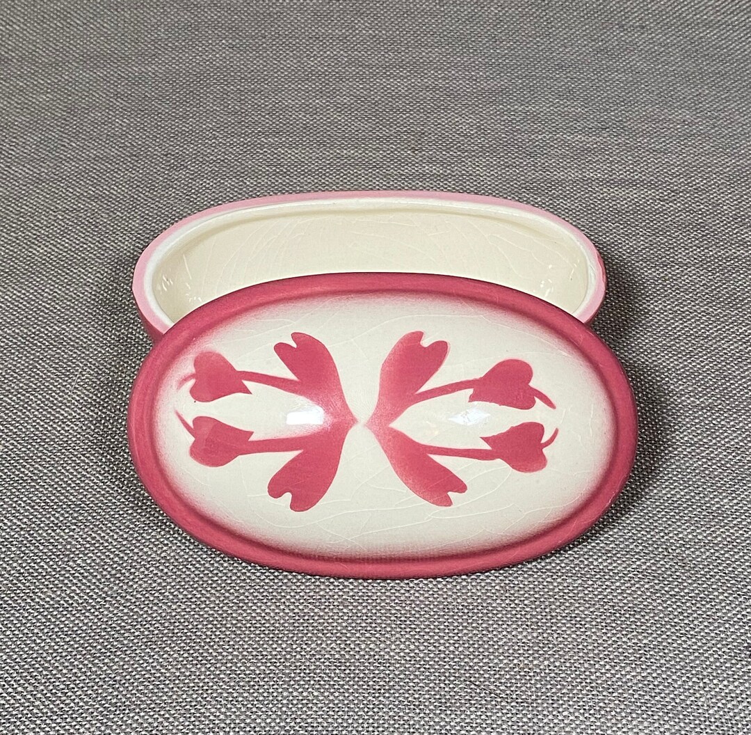 Vtg Hawaiian Quilt Design Anthurium Hand-painted Maui Ceramic Trinket ...