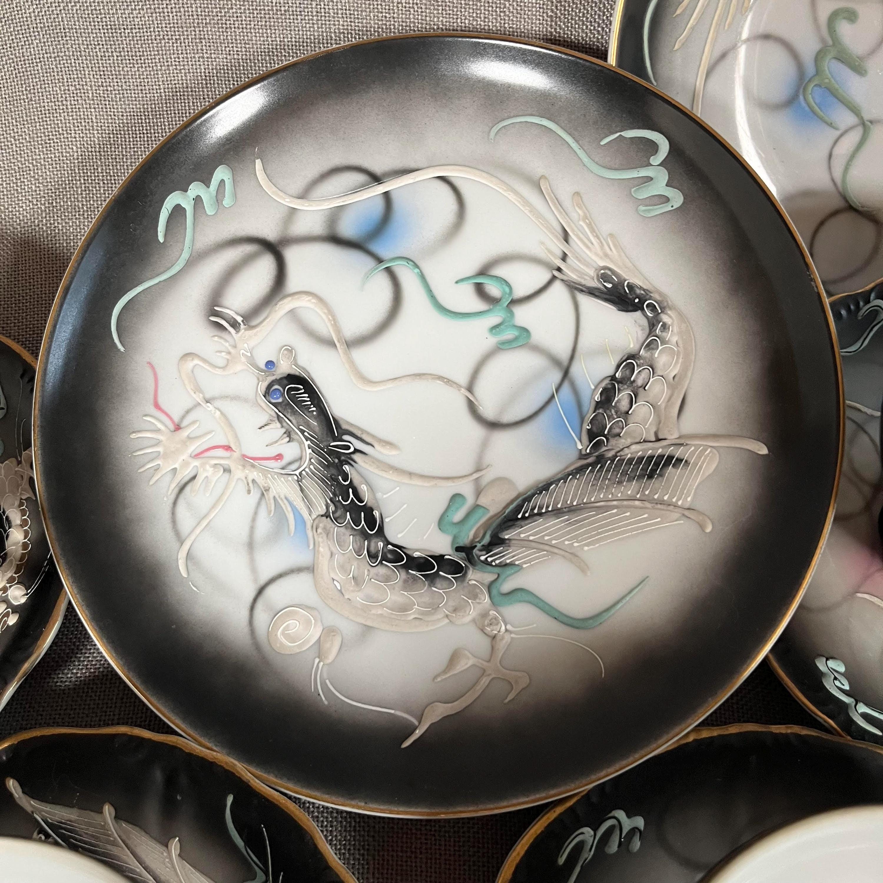 Vtg Kutani Dragonware Tea Set 12 Pc Hand-painted Moriage Geisha ...