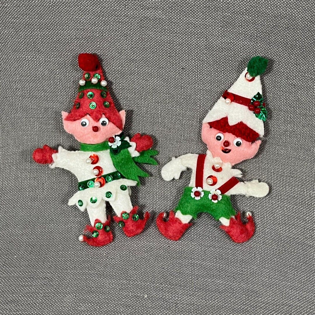 Vintage Sequin Felt Elves Christmas Ornaments - Etsy