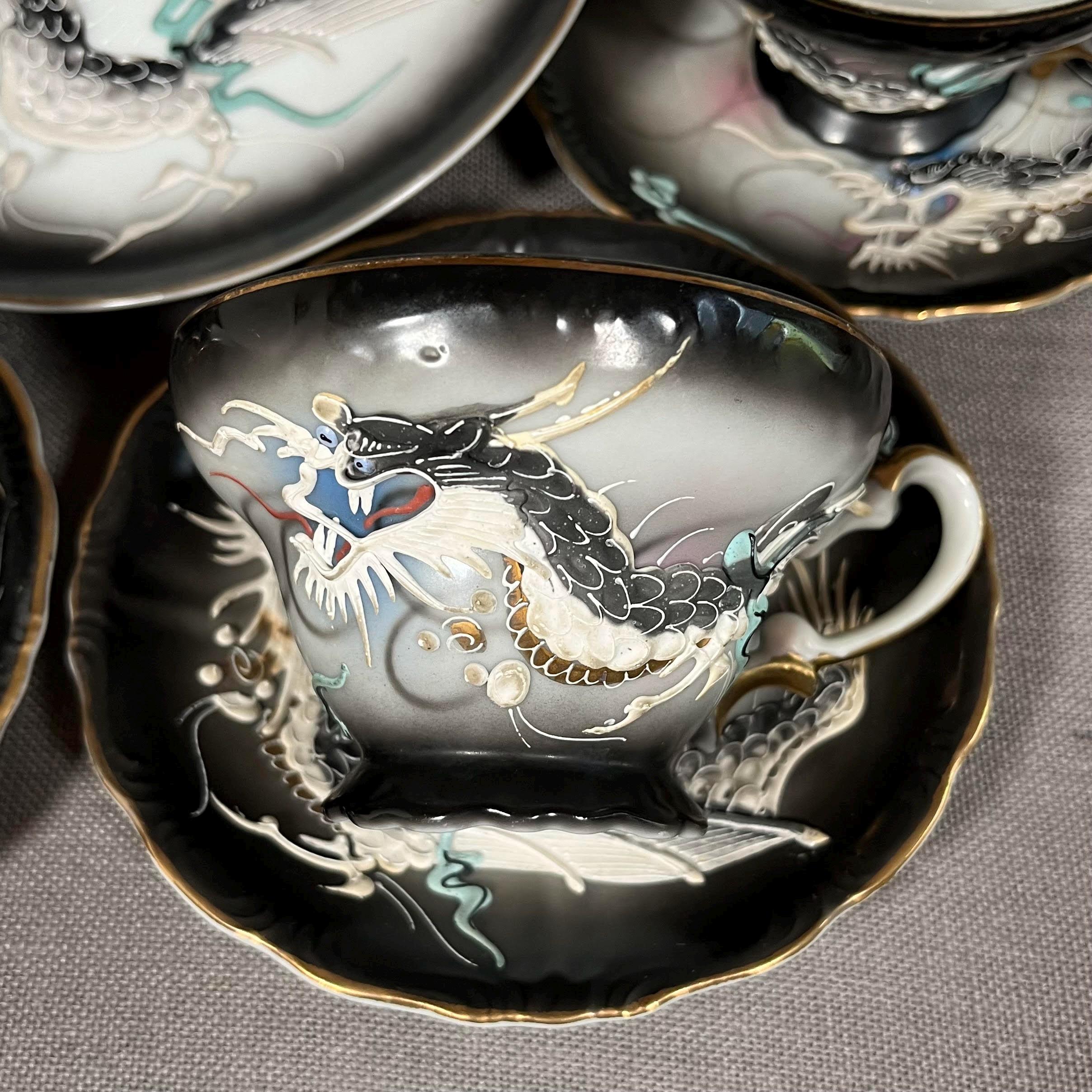 Vtg Kutani Dragonware Tea Set 12 Pc Hand-painted Moriage Geisha ...