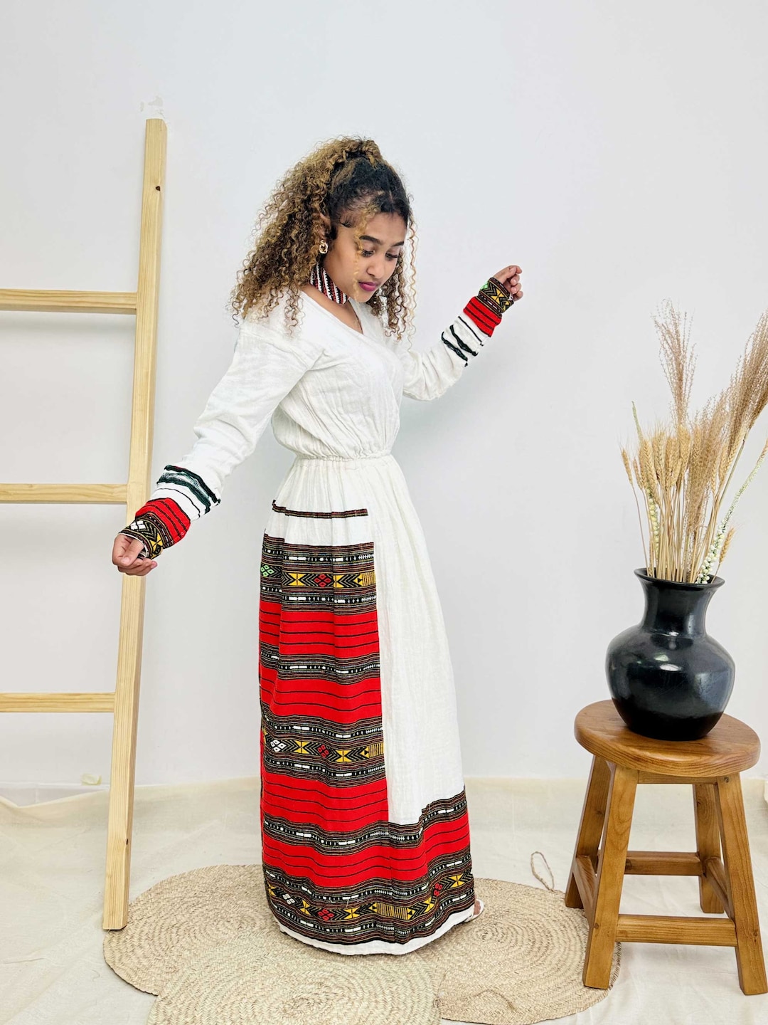 Kemise Oromo Dress With Accessories Red Design Handwoven Habesha Dress ...