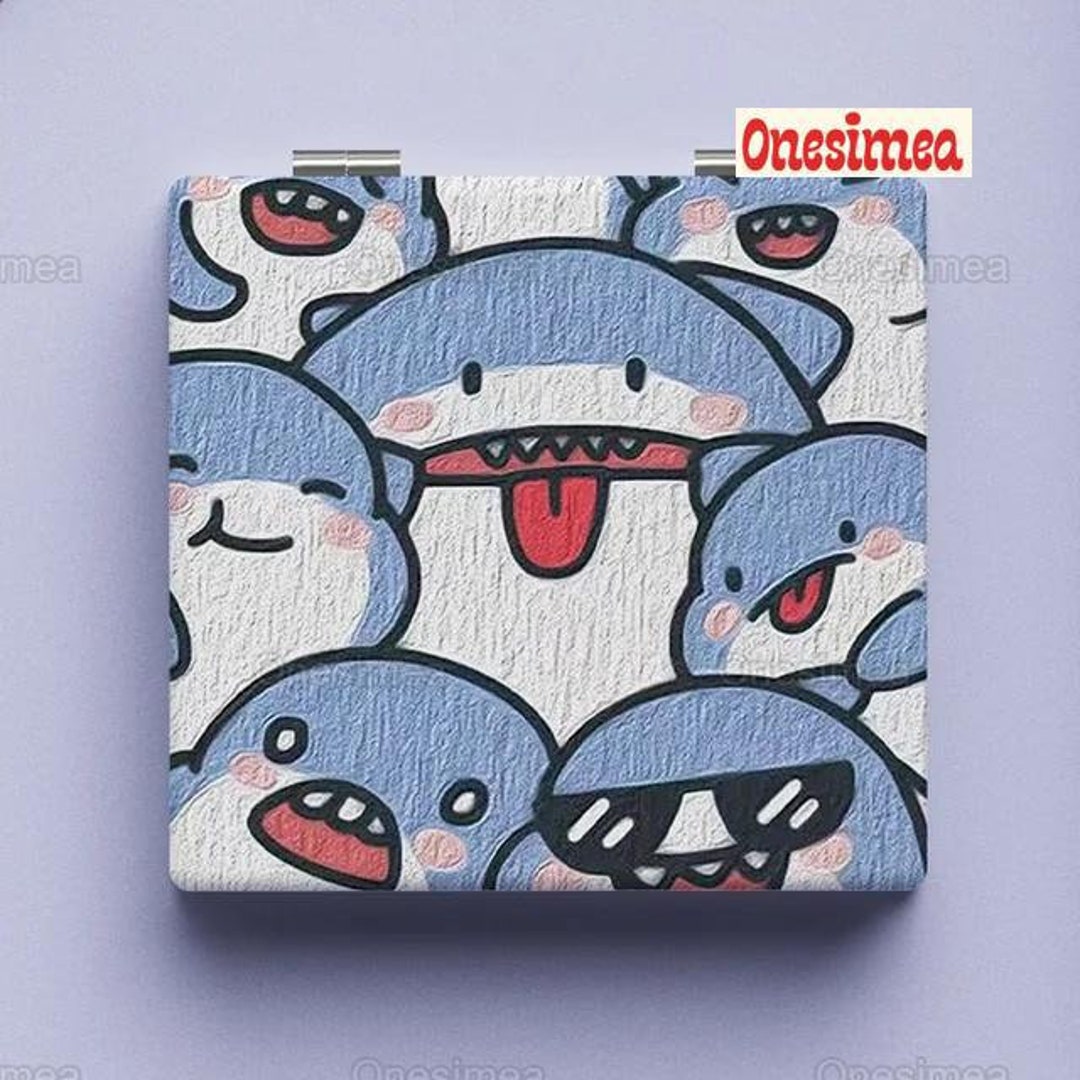 Cartoon Shark Compact Mirror, Custom Gifts for Her, Cute Shark Mirror ...